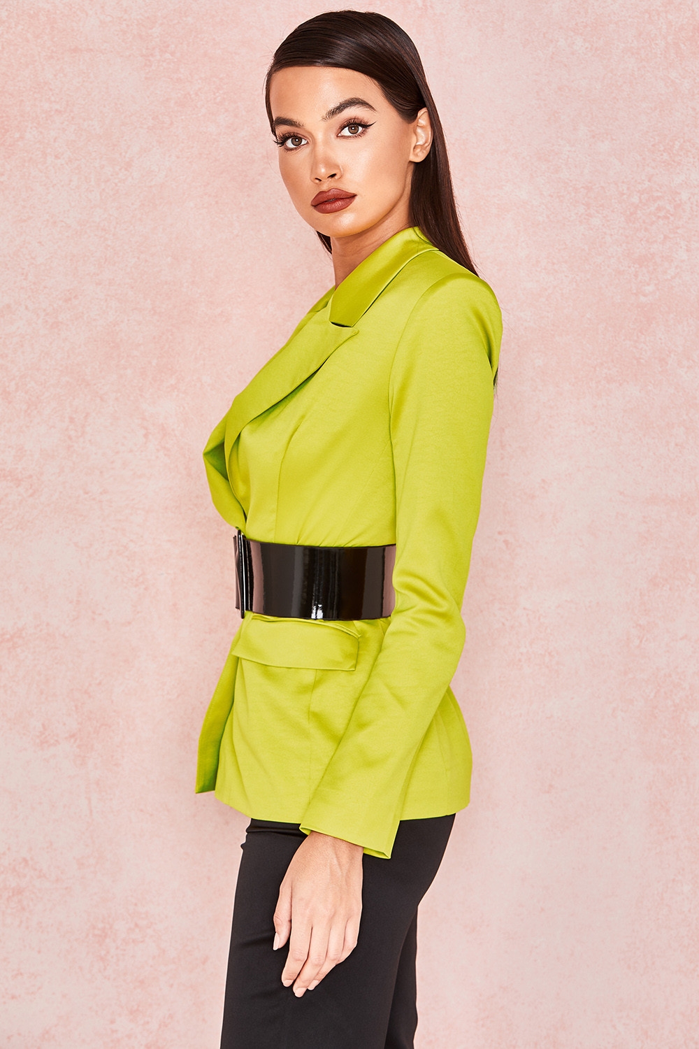 Clothing : Jackets : 'Fionella' Chartreuse Satin Tailored Tux Jacket
